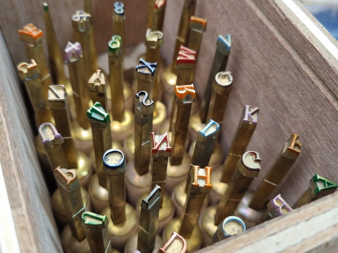 Vintage Set of Brass Handle Letters for Gilding / Blind Tooling Leather ...