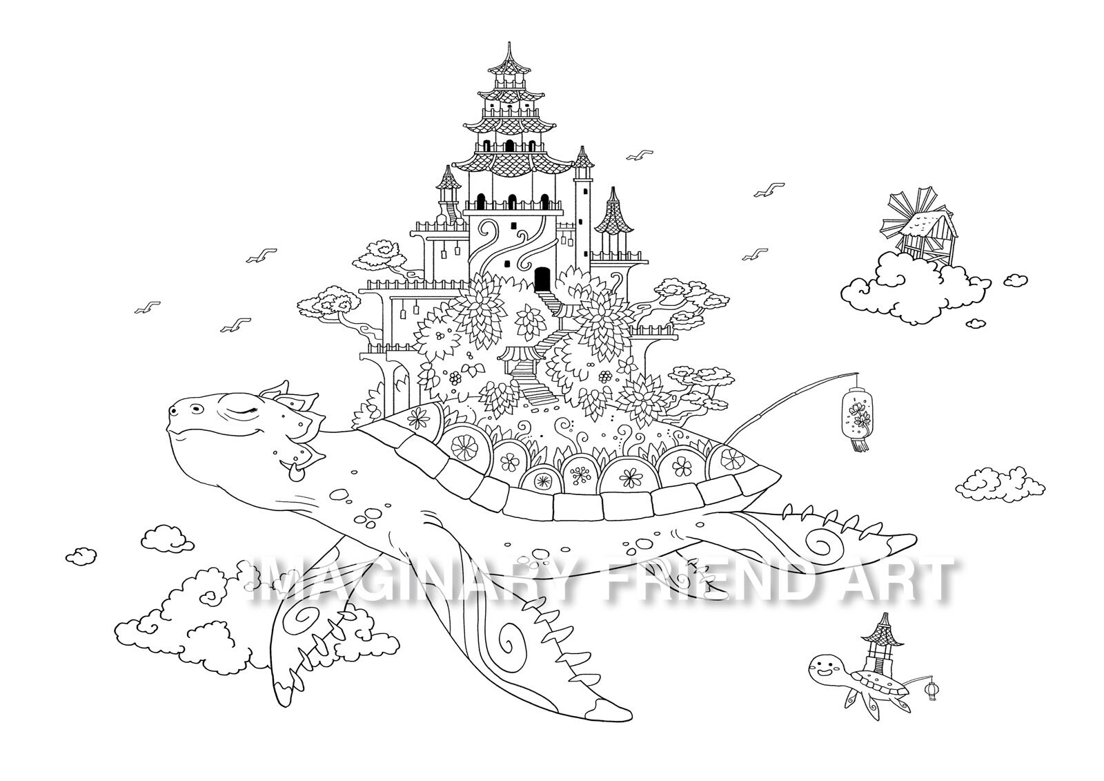 Turtle Temple Coloring Page A3 Size 297 X 420mm / A4 Size 210 297mm ...