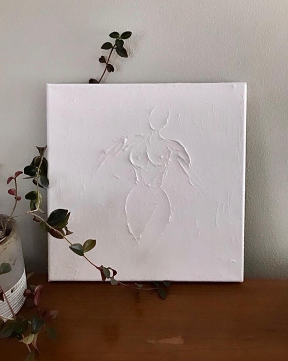 Plaster Female Silhouette on Canvas Textured Wall Art - Etsy