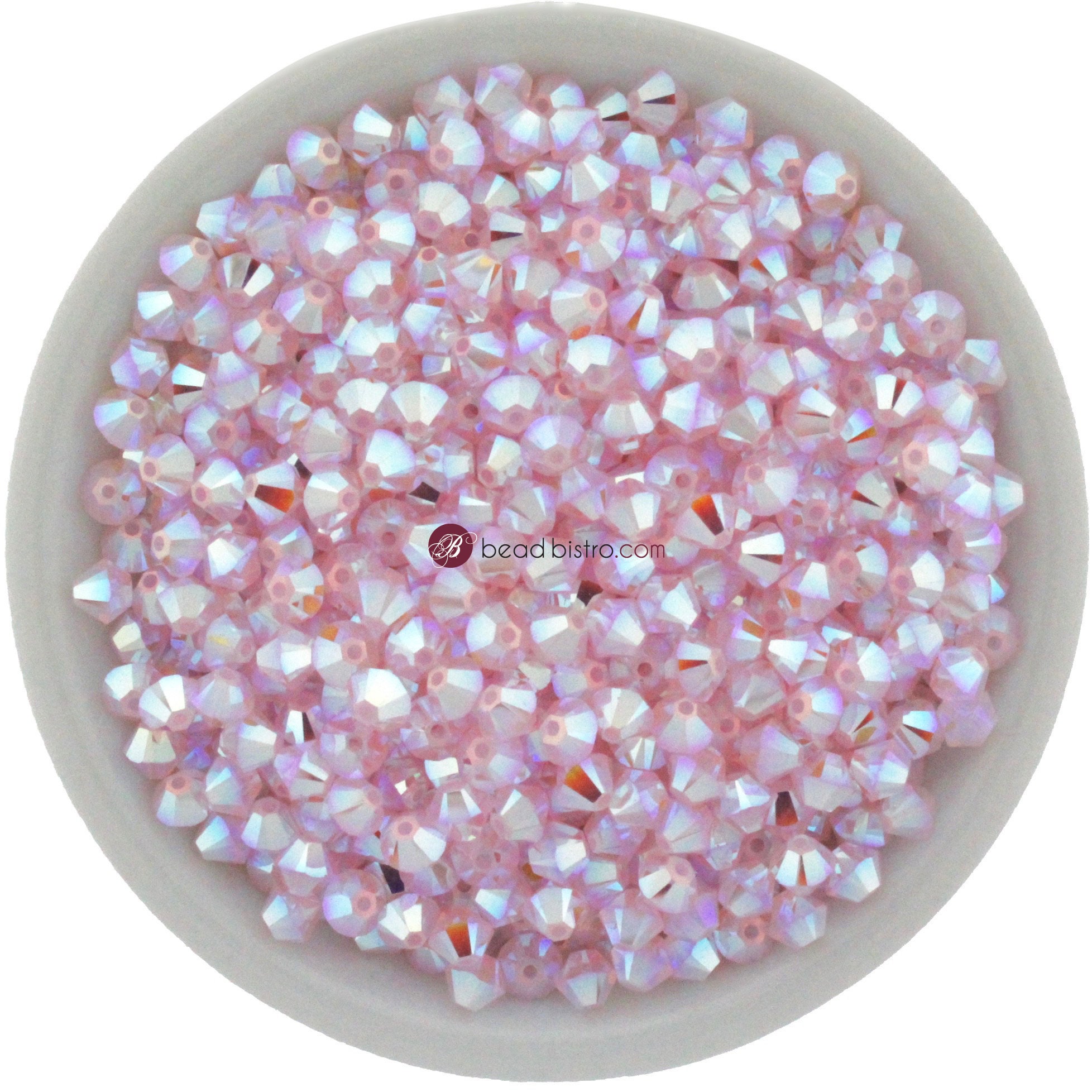 Preciosa Bicones, Rose Opal AB2X, 3mm, 4mm, 6mm, Crystal Bicone Beads ...