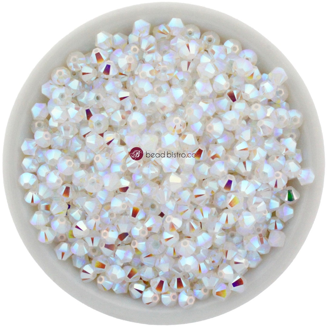 Preciosa Bicones, White Opal AB2X, 3mm, 4mm, 6mm, Crystal Bicone Beads ...