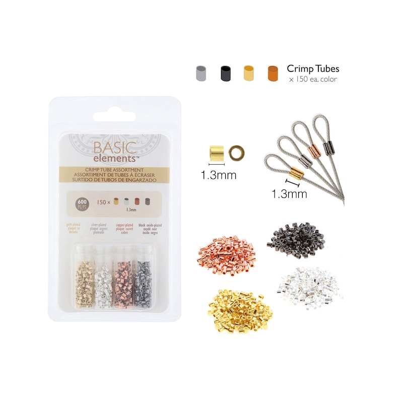 Beadsmith Crimp Tubes 1.3mm Basic Elements by Beadsmith 4 Color Variety Pack 600 Pieces - Etsy