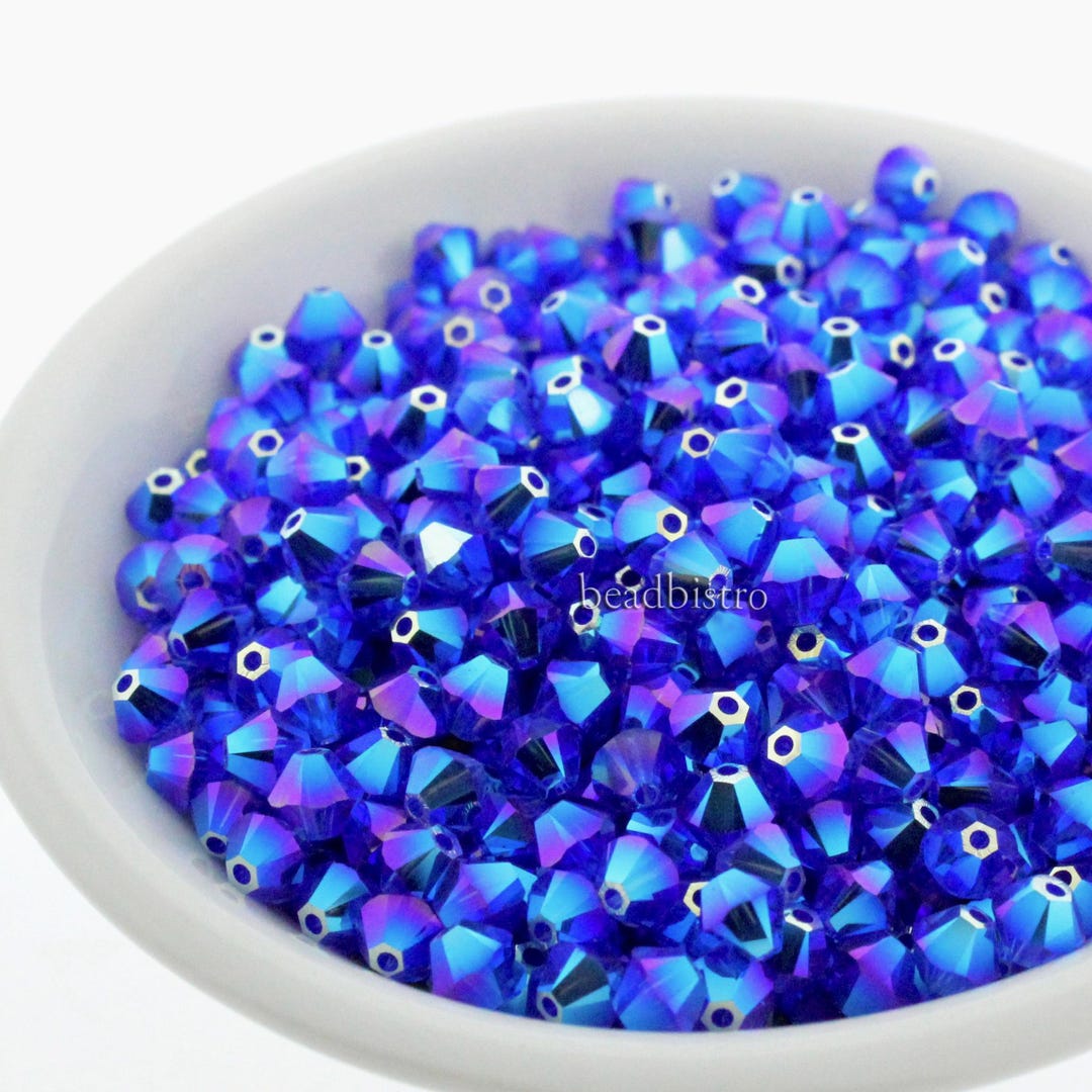 Swarovski Bicones, Majestic Blue AB2X 4mm Bicones #5328 XILION ~ 36 ...