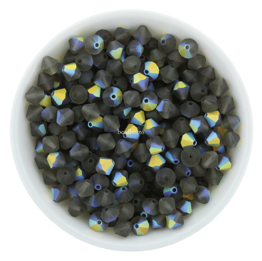 Preciosa Bicones, Black Diamond AB Matte, 3mm, 4mm, 6mm, Crystal Bicone ...