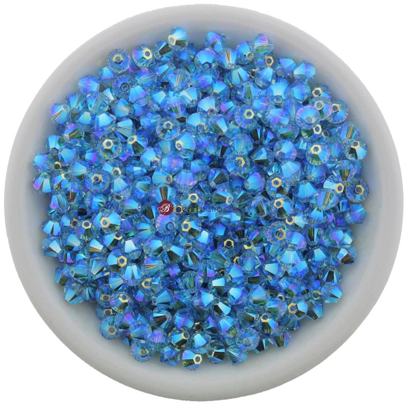 Preciosa Bicones, Aquamarine AB2X, 3mm, 4mm, 6mm, Crystal Bicone Beads ...