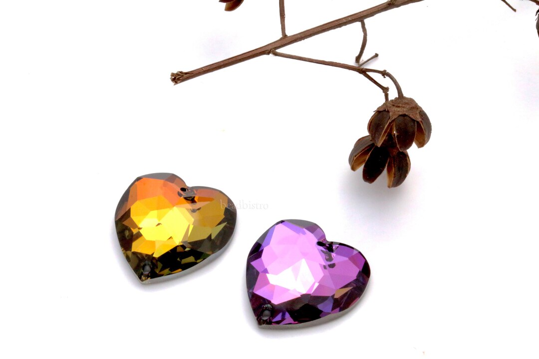 Swarovski Crystal, Heart, Flat-back 2-hole Sew-on, Heliotrope or Tabac ...