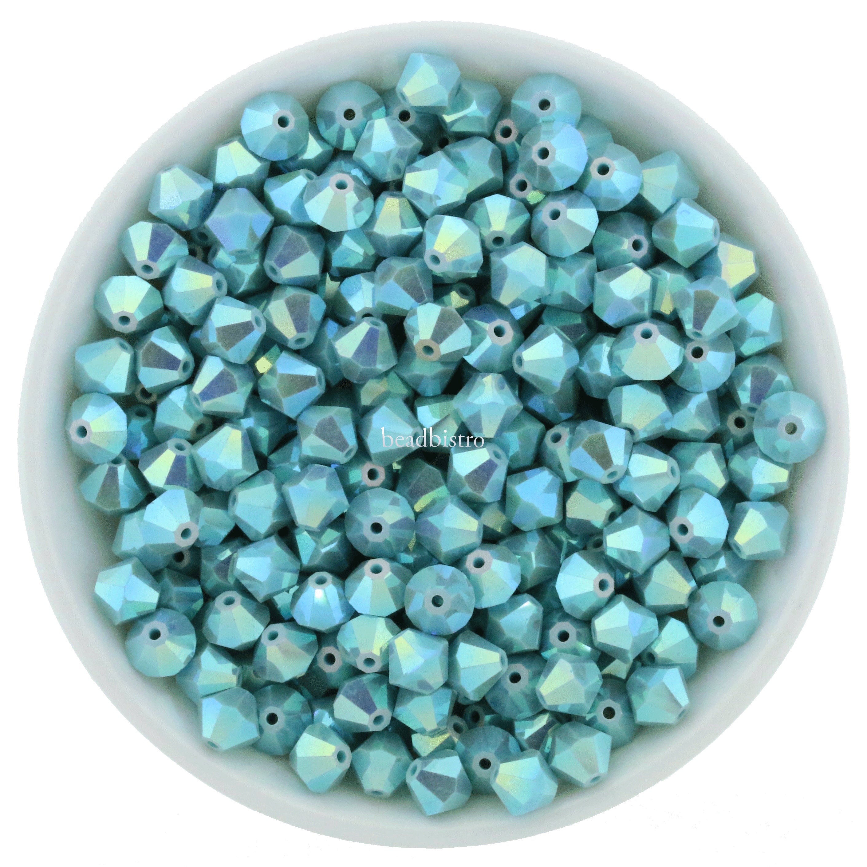 Preciosa Bicones, Turquoise AB2X, 3mm, 4mm, 6mm, Crystal Bicone Beads ...