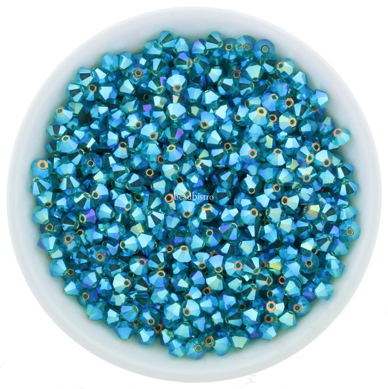 Preciosa Bicones, Blue Zircon AB2X, 3mm, 4mm, 6mm, Crystal Bicone Beads ...