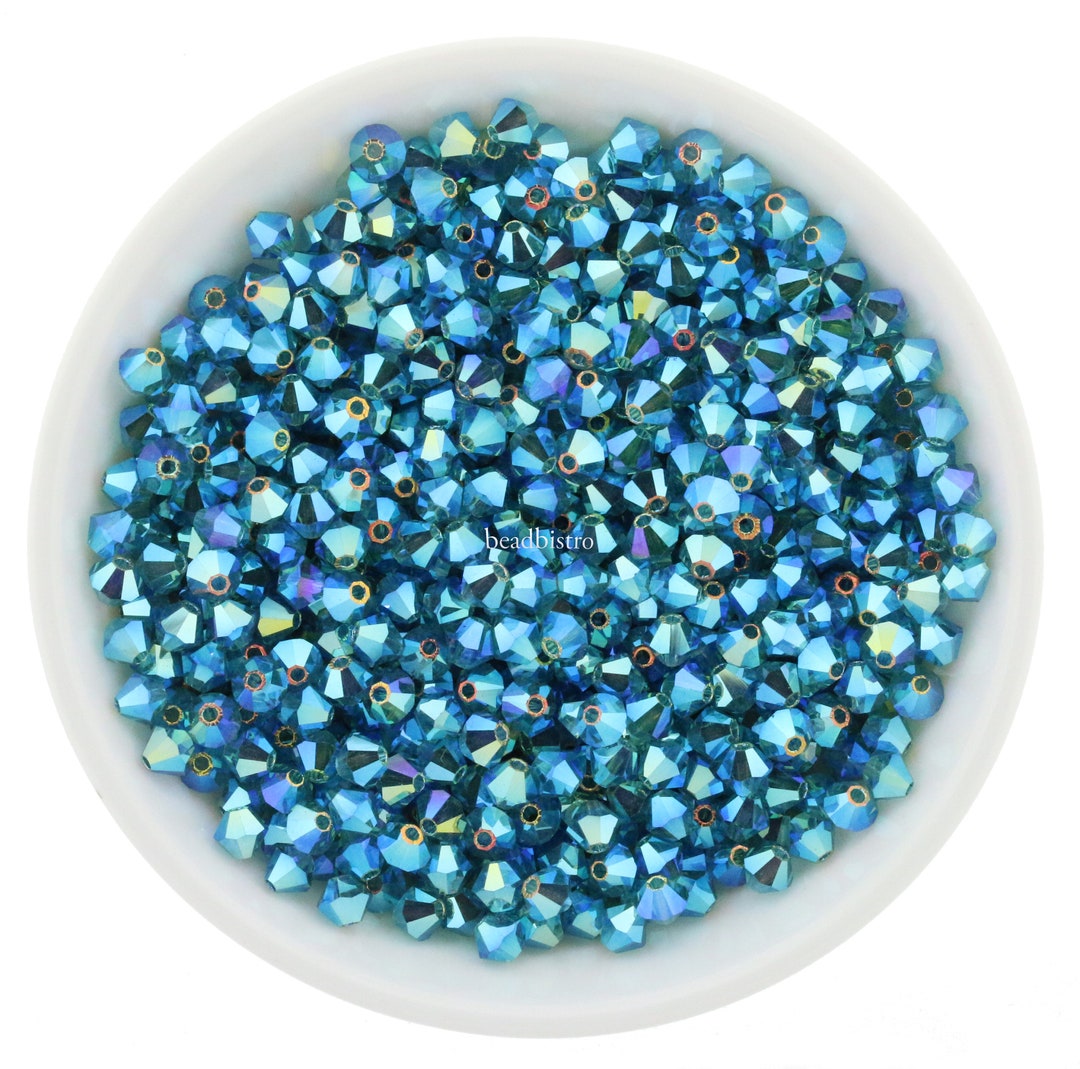 Preciosa Bicones, Indicolite AB2X, 3mm, 4mm, 6mm, Crystal Bicone Beads ...