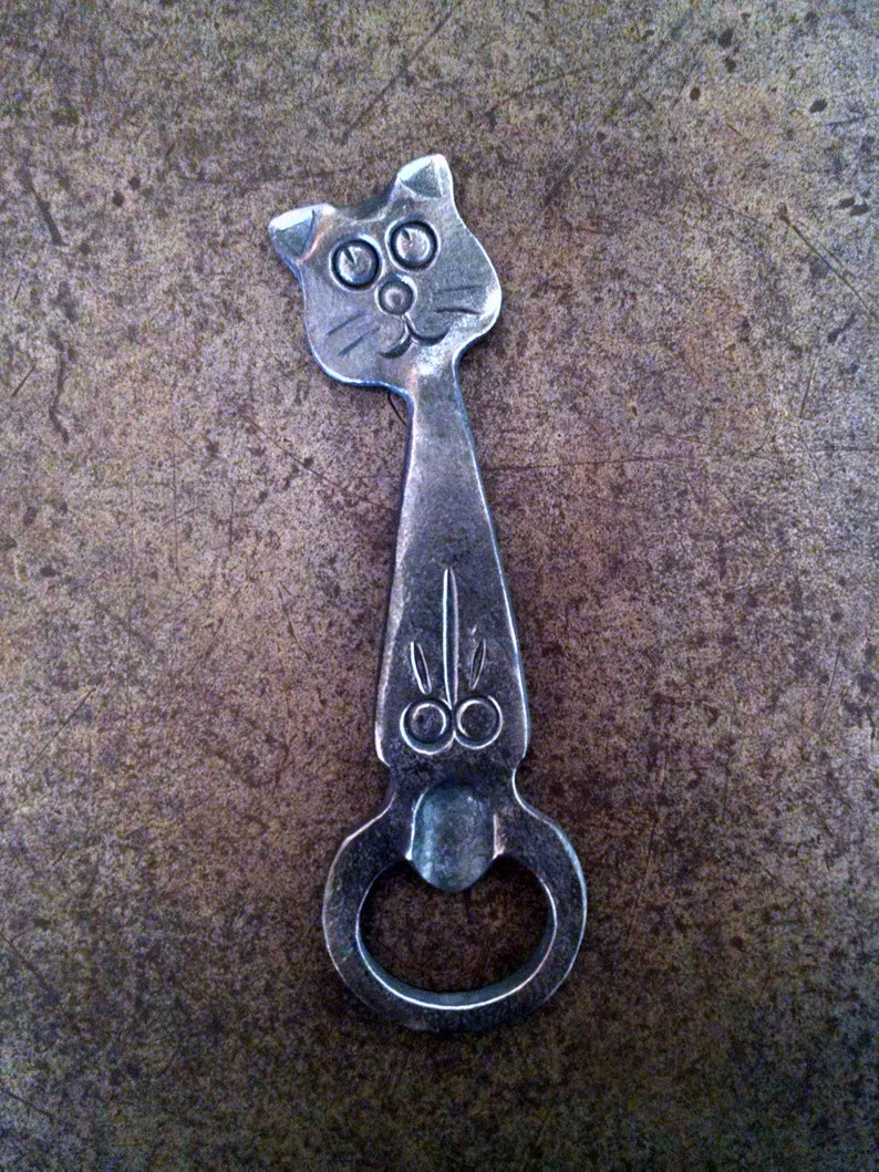 Hand forged iron cat bottle opener | Etsy