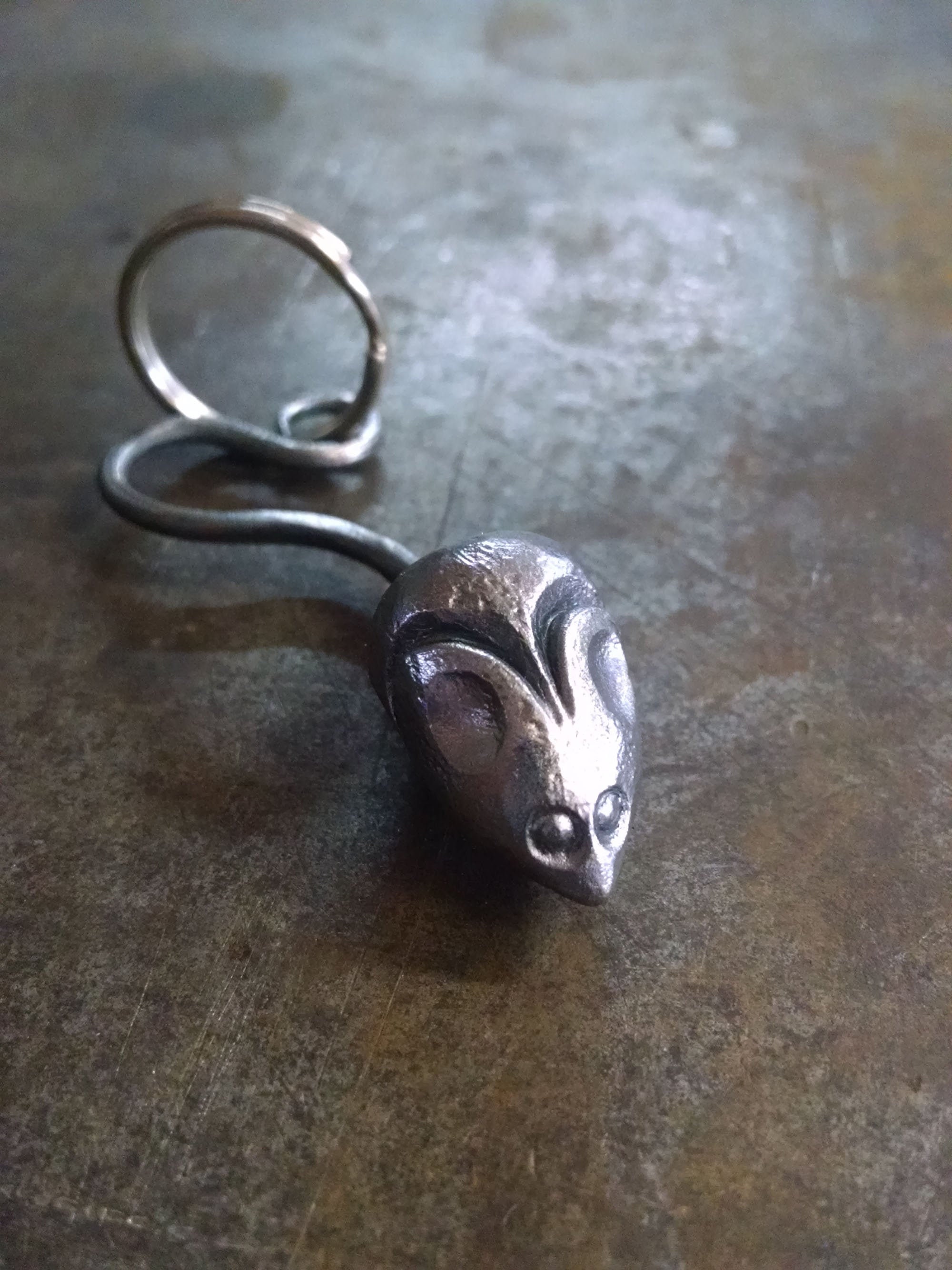 Hand forged iron keychain mouse with keyring | Etsy