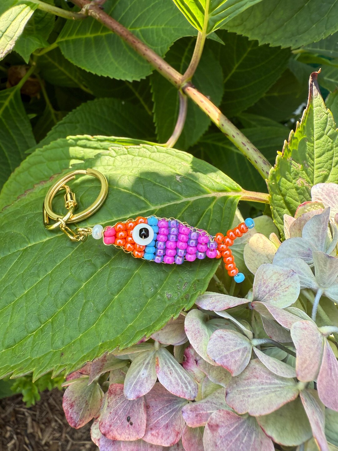 Beaded Fish Keychain | Handmade Ocean-inspired Key Ring | Colorful ...