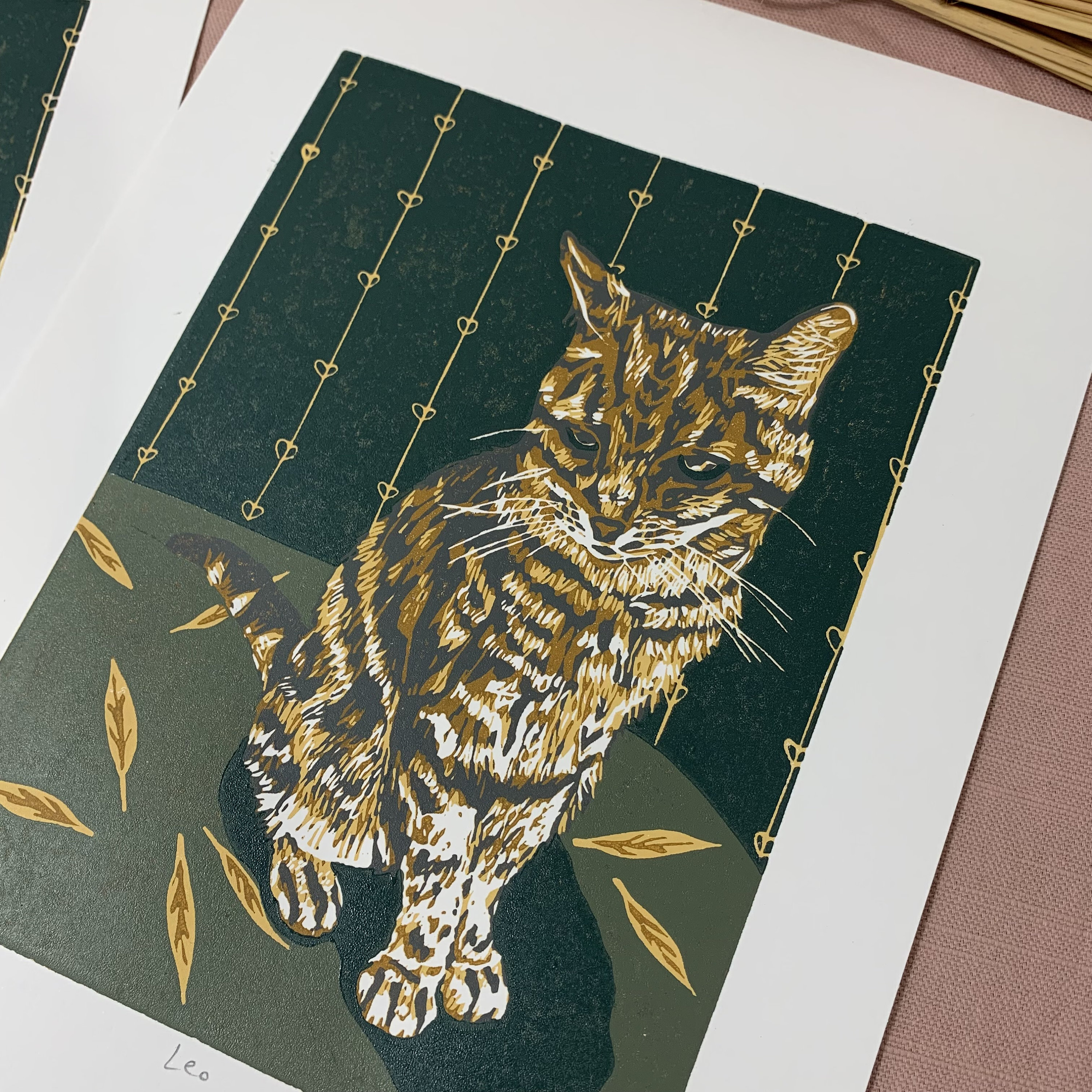 Cat Lino Print | Tabby Cat | Lino Cut. Hand Printed, Reduction Lino ...