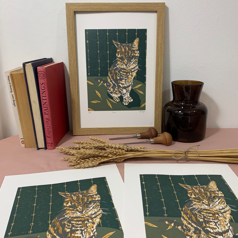 Cat Lino Print | Tabby Cat | Lino Cut. Hand Printed, Reduction Lino ...