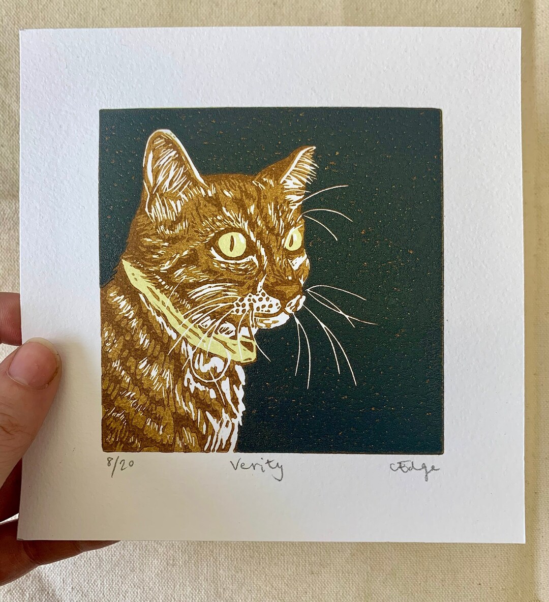 Cat | Tabby Cat Lino Print | Lino Cut. Hand Printed, Reduction Lino ...