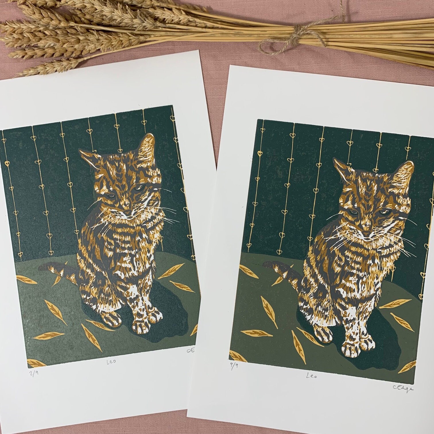 Cat Lino Print | Tabby Cat | Lino Cut. Hand Printed, Reduction Lino ...
