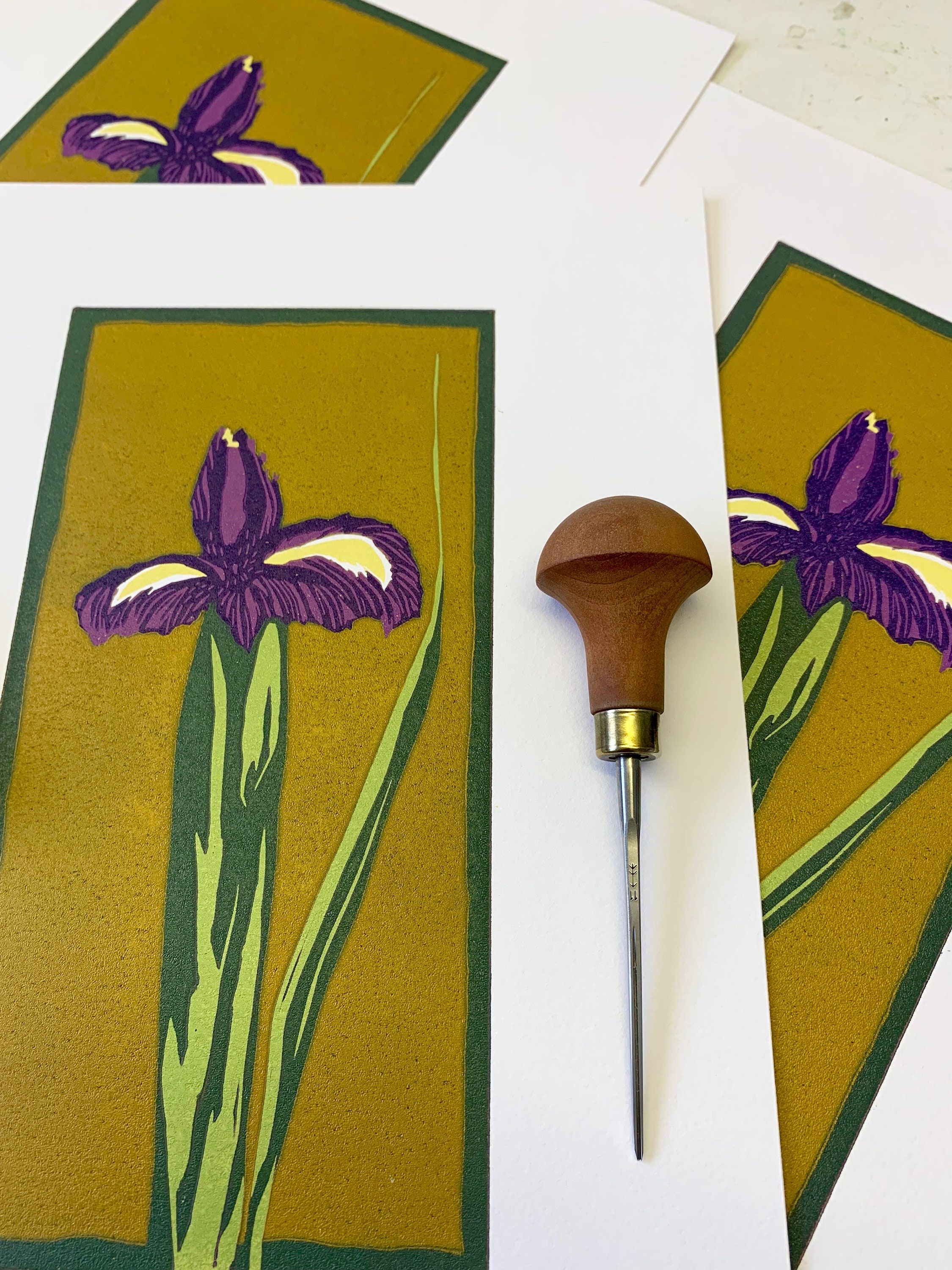 Iris Lino Print Lino Cut. Flower Lino Cut. Hand printed | Etsy