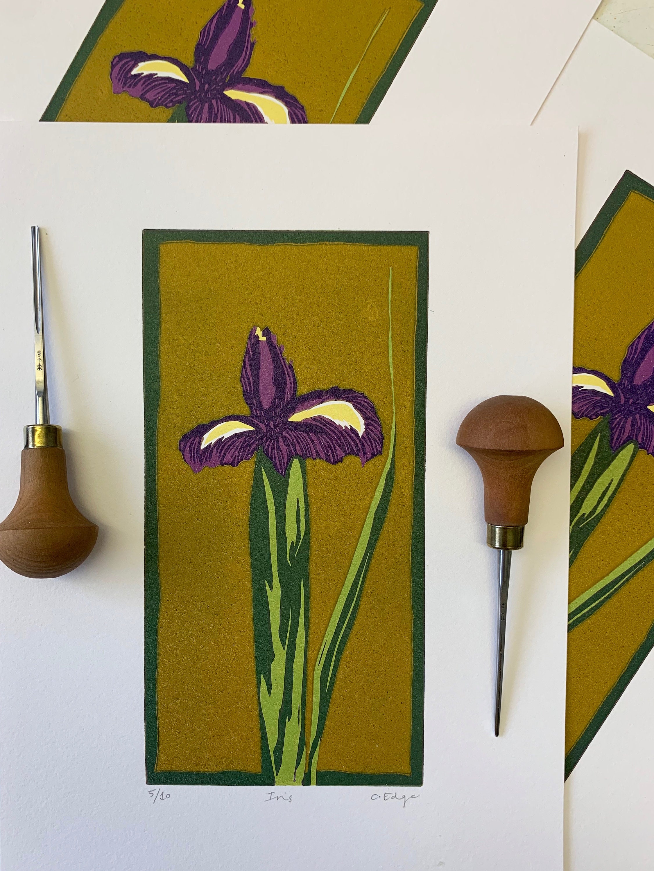 Iris Lino Print Lino Cut. Flower Lino Cut. Hand printed | Etsy