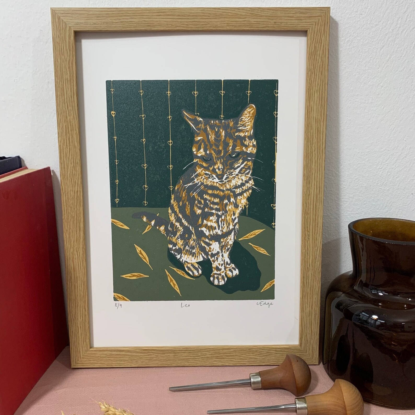 Cat Lino Print | Tabby Cat | Lino Cut. Hand Printed, Reduction Lino ...