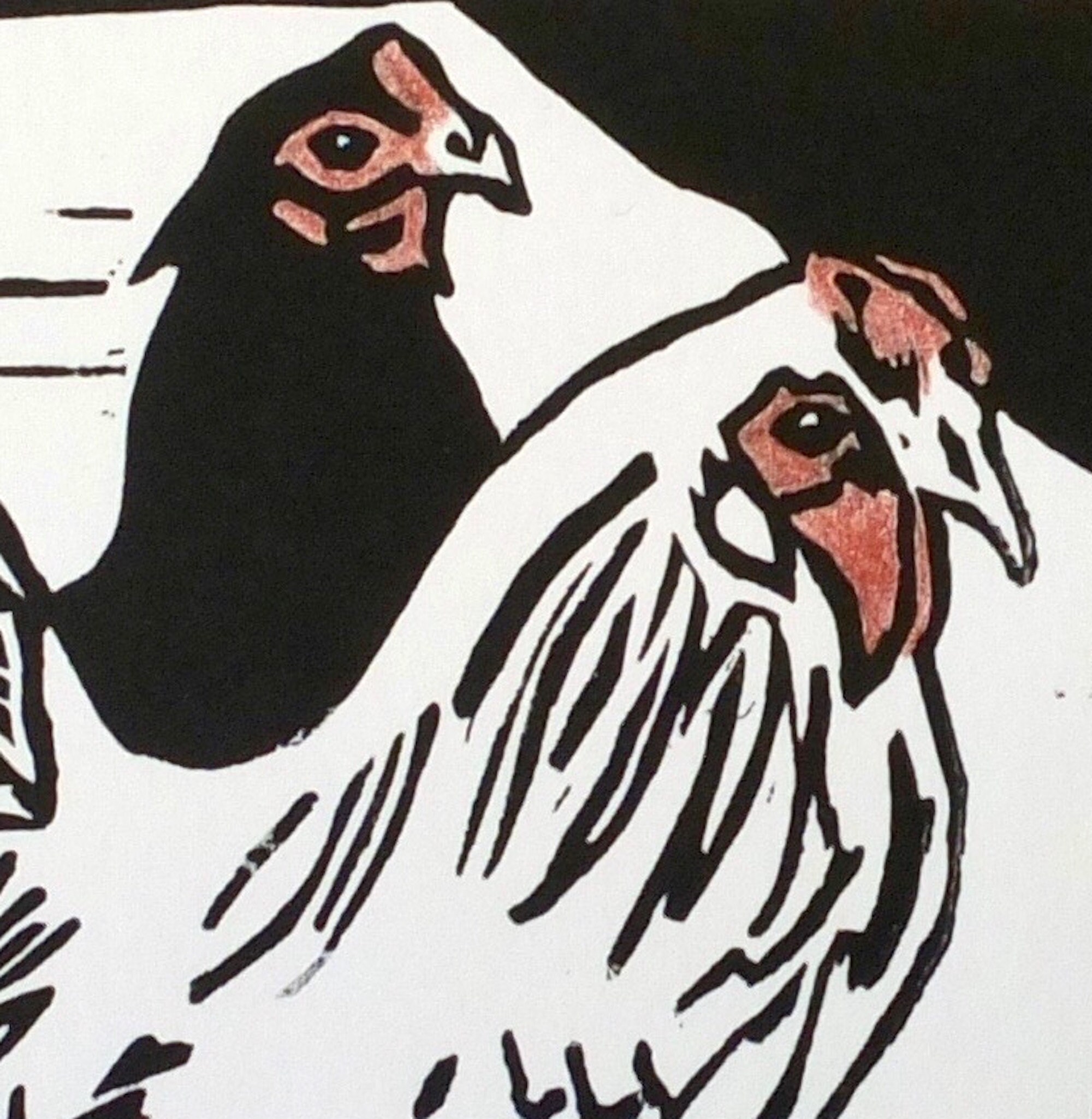 Three French Hens, Bird Lino Cut Hand Coloured Lino Print Lino Cut ...