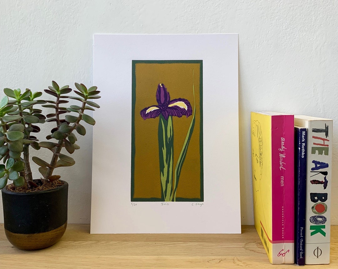 Iris, Lino Print | Lino Cut. Flower Lino Cut. Hand Printed, Reduction ...