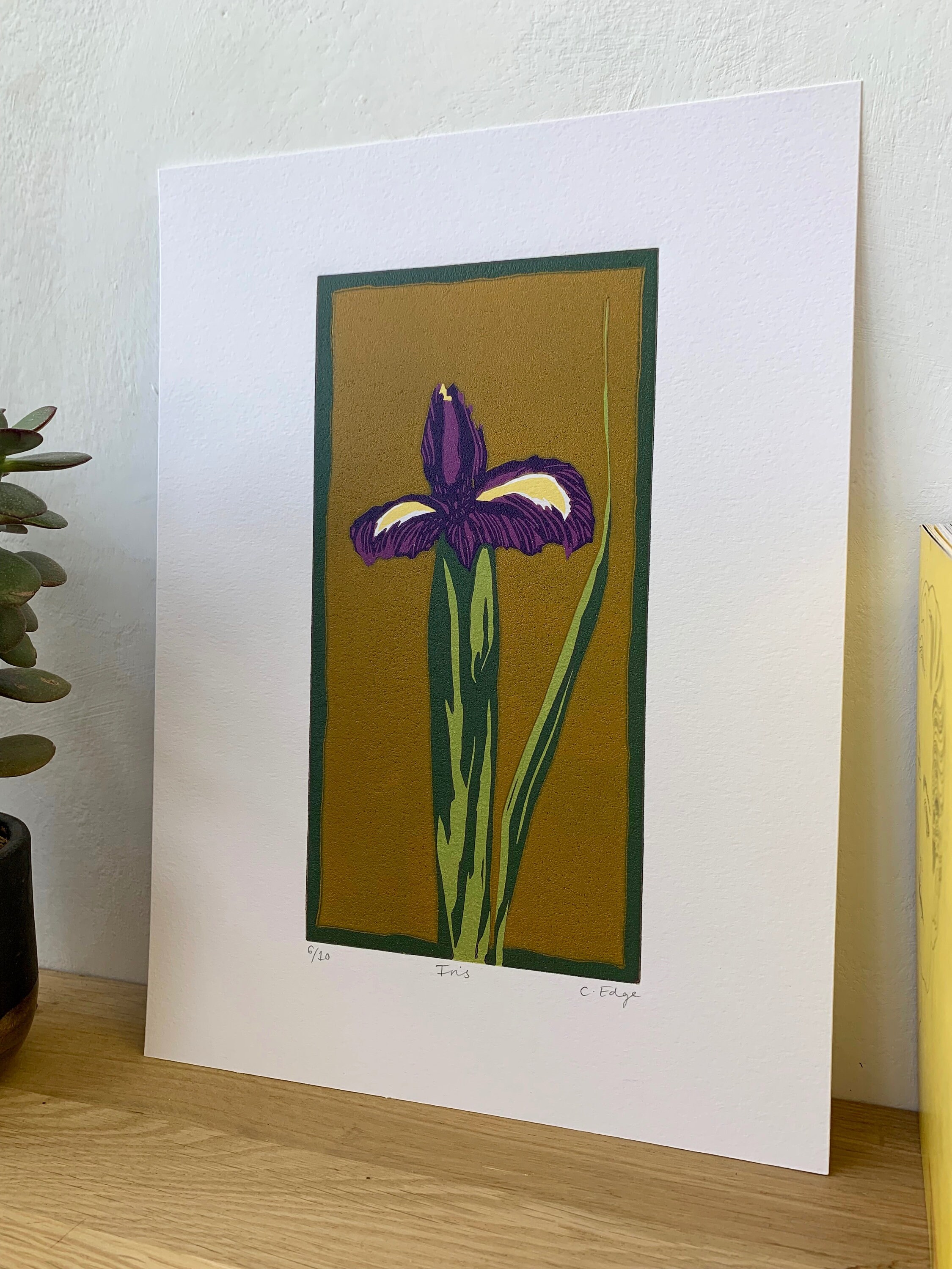 Iris Lino Print Lino Cut. Flower Lino Cut. Hand printed | Etsy