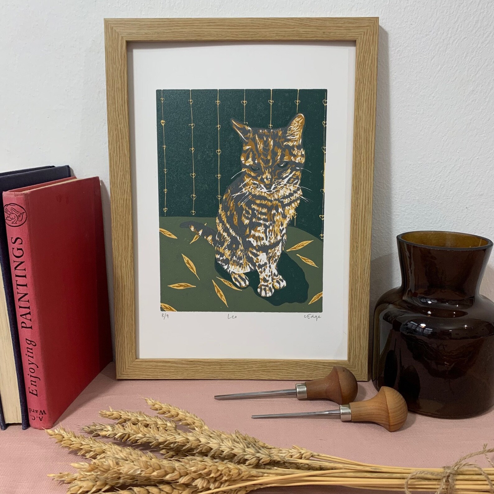 Cat Lino Print | Tabby Cat | Lino Cut. Hand Printed, Reduction Lino ...