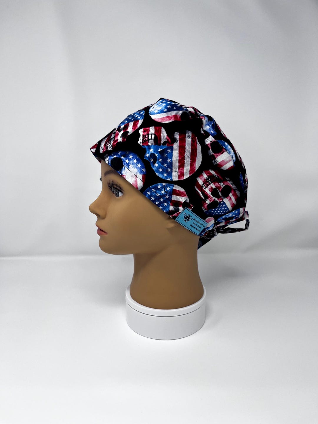 American Flag Skulls Surgical Tie Back Scrub Hat With Elastic, Surgical ...