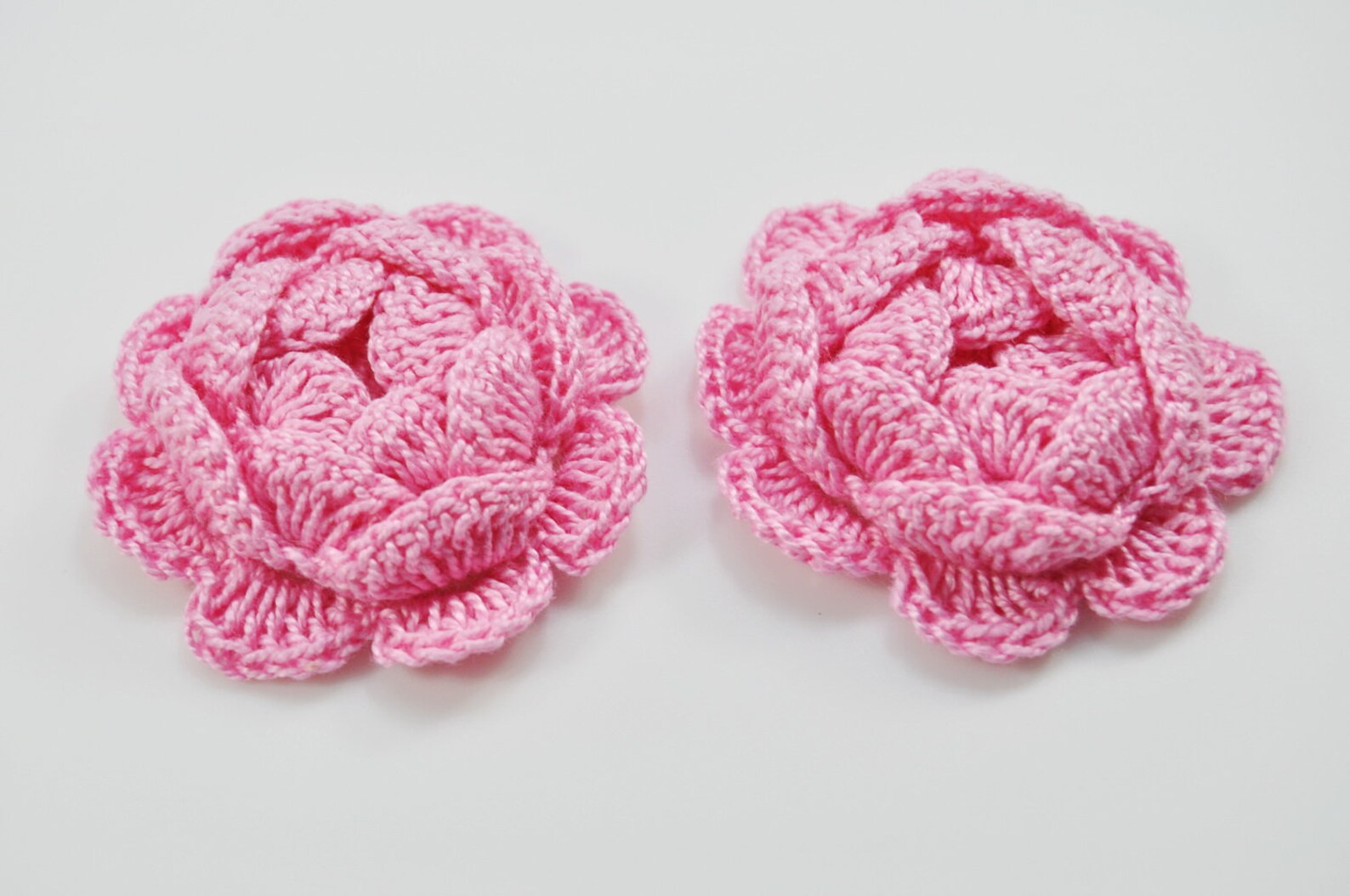 2 Pcs Pink Handmade Crochet Flowers Applique, Light Pink Crochet Roses ...