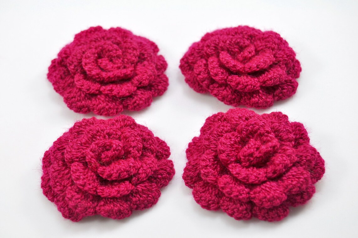 4 Pcs Handmade Red Crochet Flowers Crochet Applique Crochet - Etsy