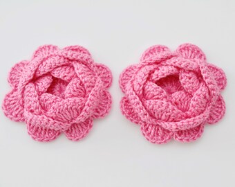 2 pcs pink handmade crochet flowers applique light pink | Etsy