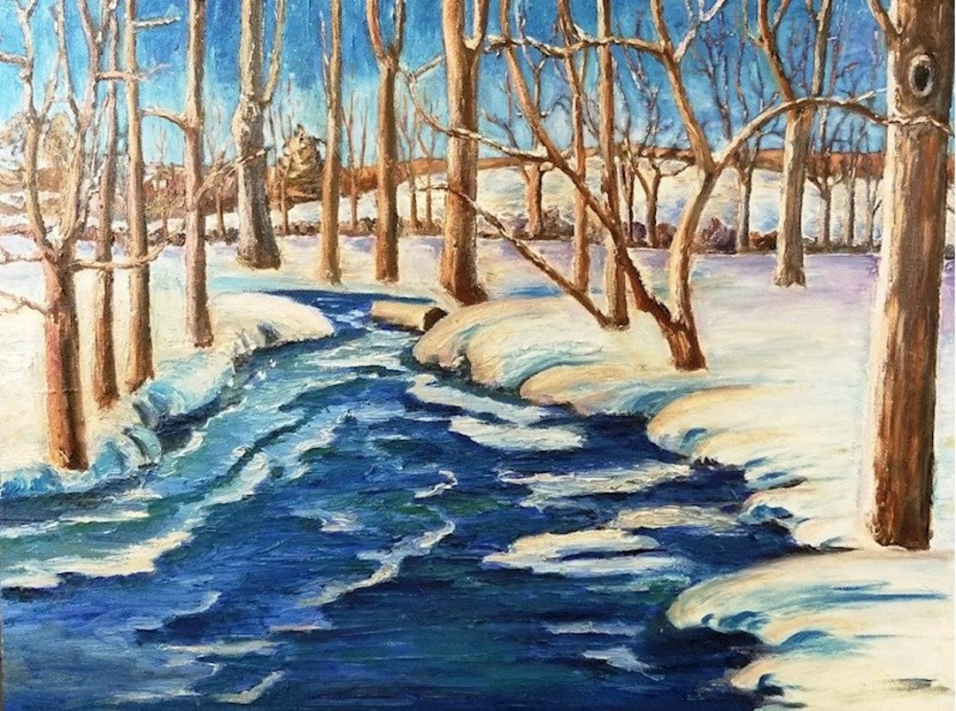 Original Canvas Oil Painting Impressionist Expressionist Winter Scene ...