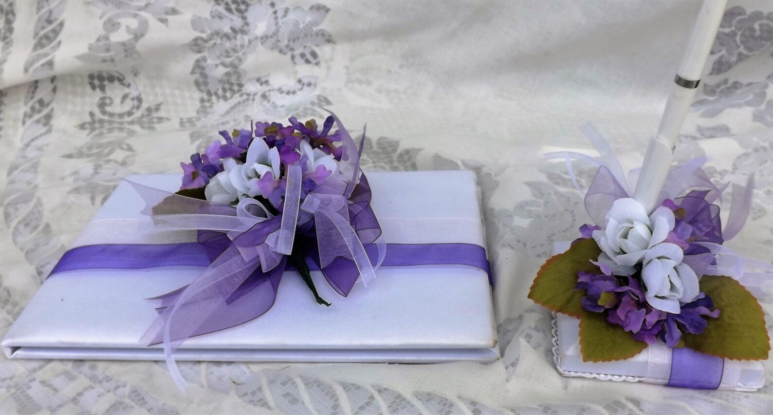 Purple Hydrangeas and White Roses Guest Book and Pen Wedding Set 2 Pcs ...