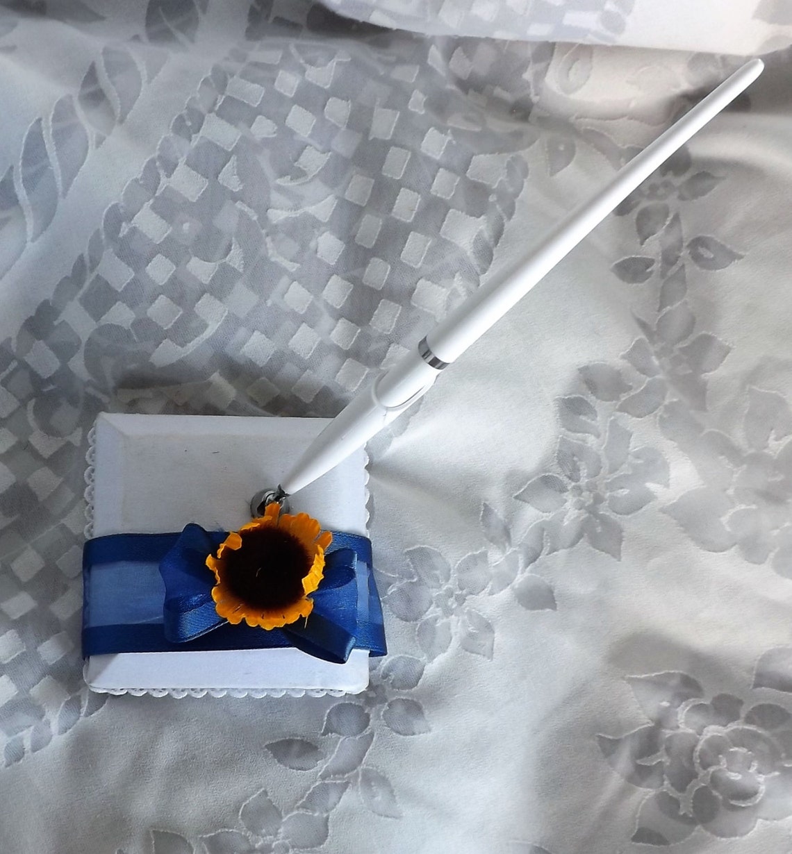 Sunflower With Royal Blue Ribbon and Tull Guest Book and Pen Wedding ...