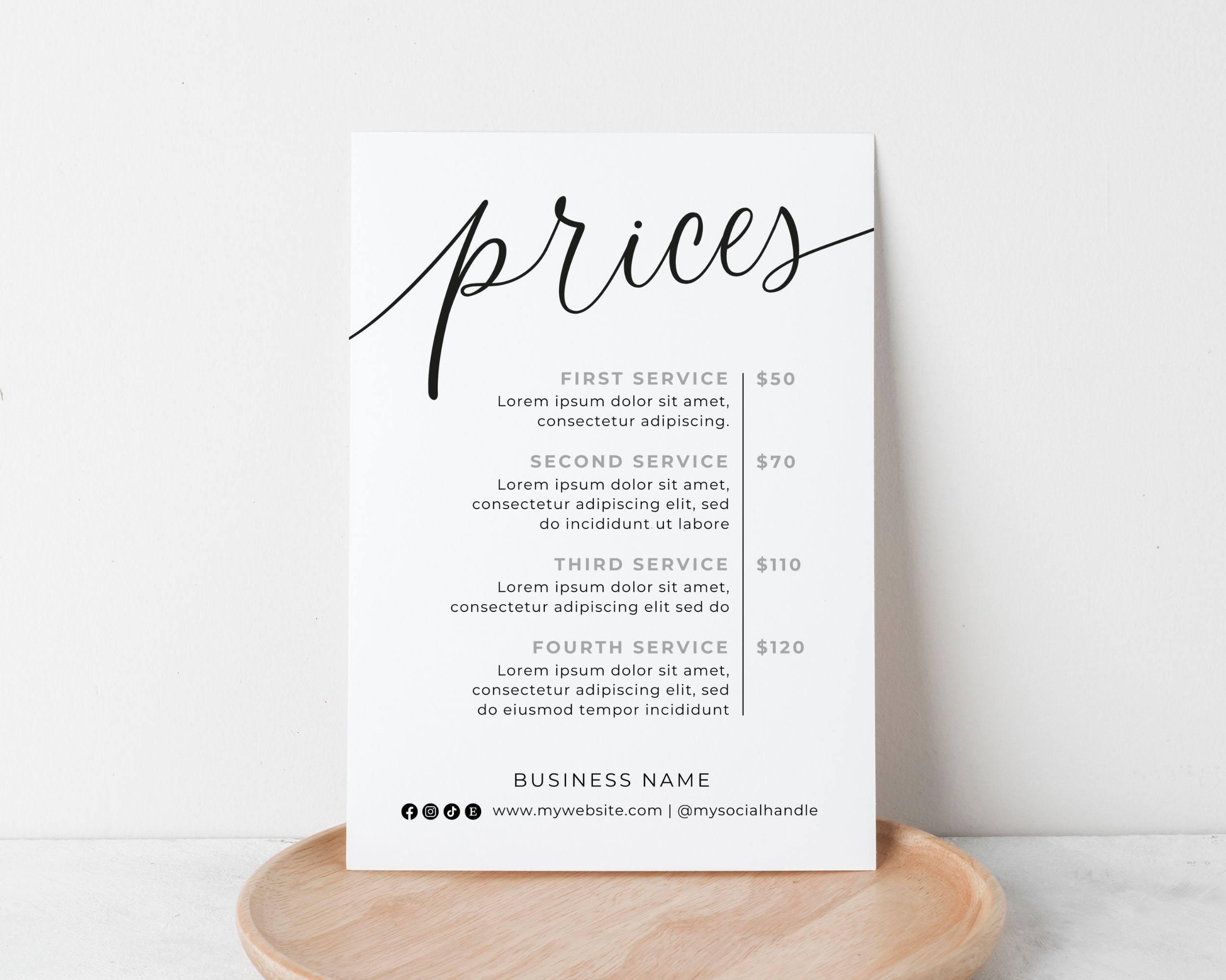Editable Price List Template Elegant Business Price Sign - Etsy