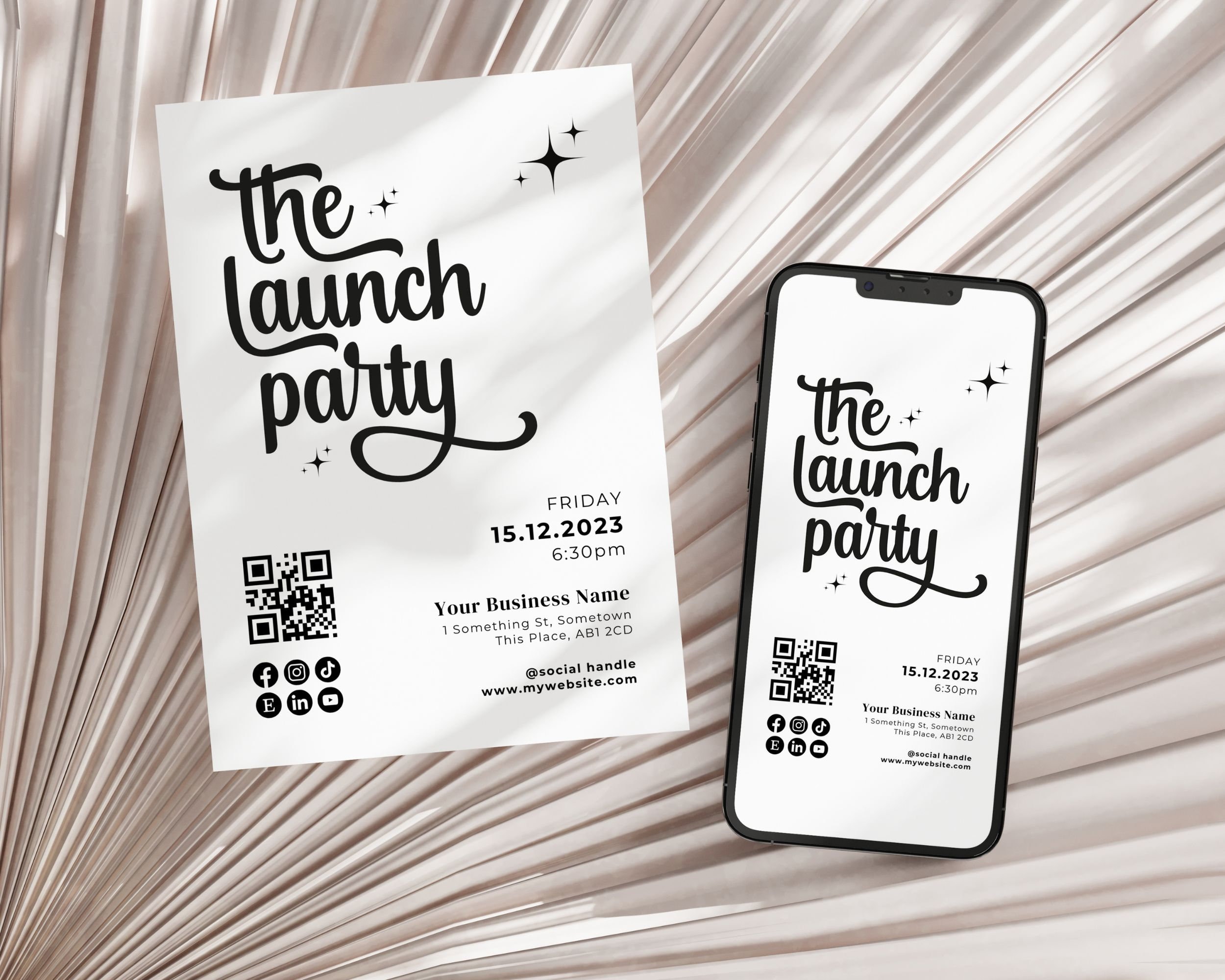 Retro Launch Party Editable Invite, Grand Opening Invitation Template ...
