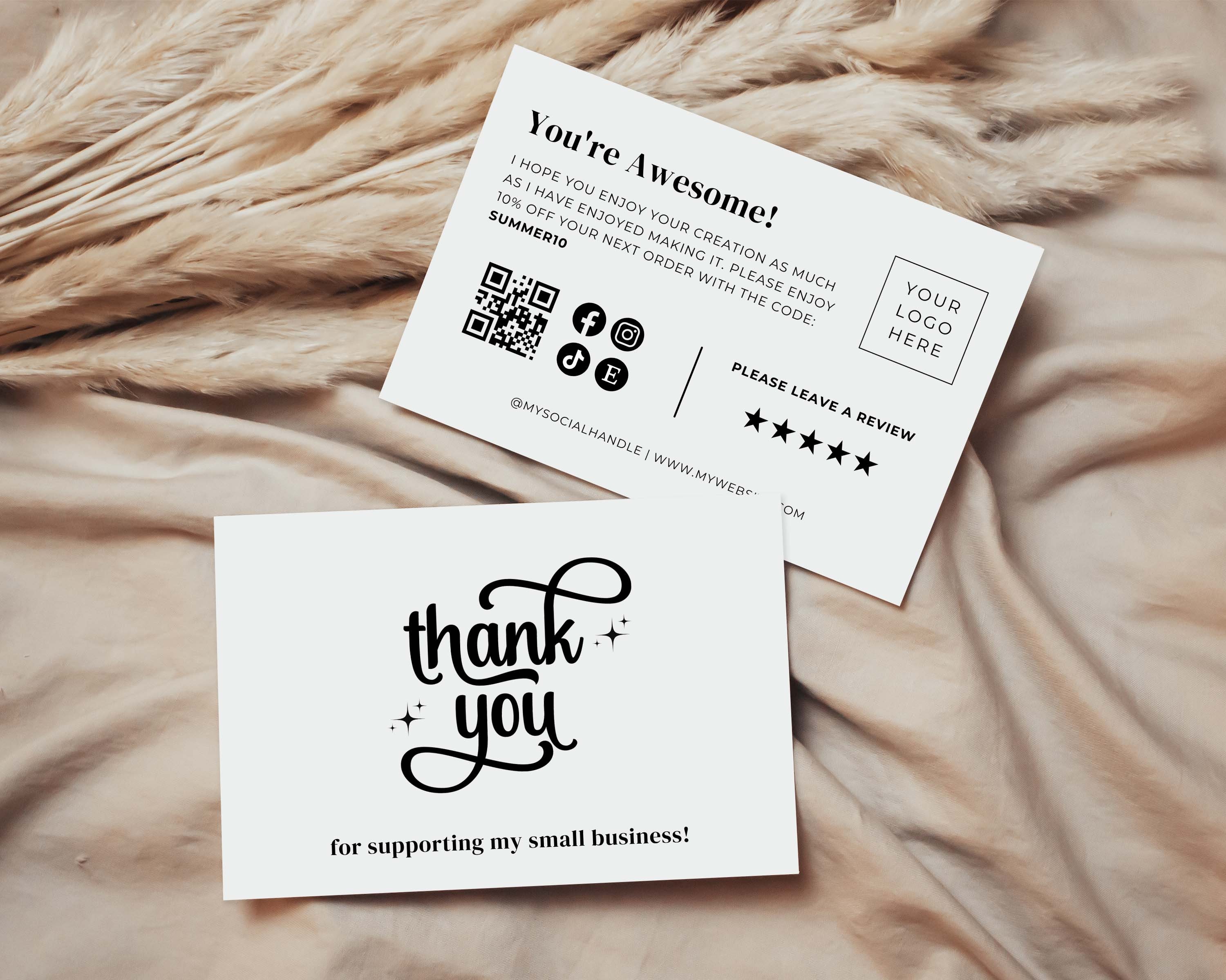 Retro Thank You Card Template Editable Business Insert Card - Etsy