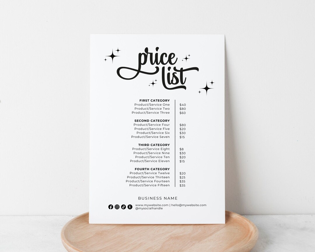 Retro Price List Template, DIY Business Pricing Guide, Printable ...