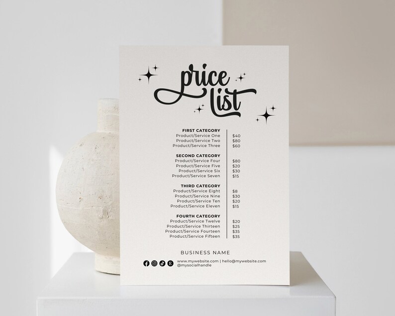 Retro Price List Template DIY Business Pricing Guide - Etsy