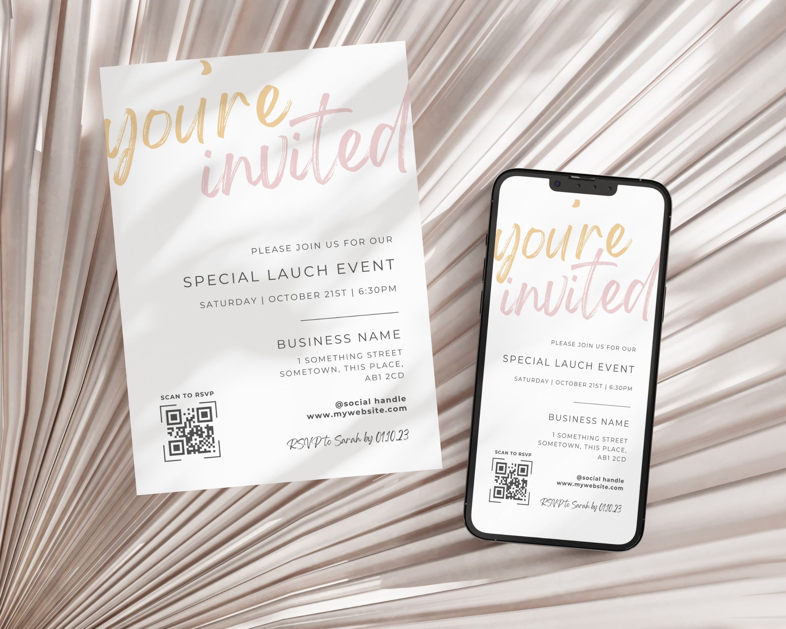 Business Invitation Template, Editable Launch Party Invite, Pastel ...