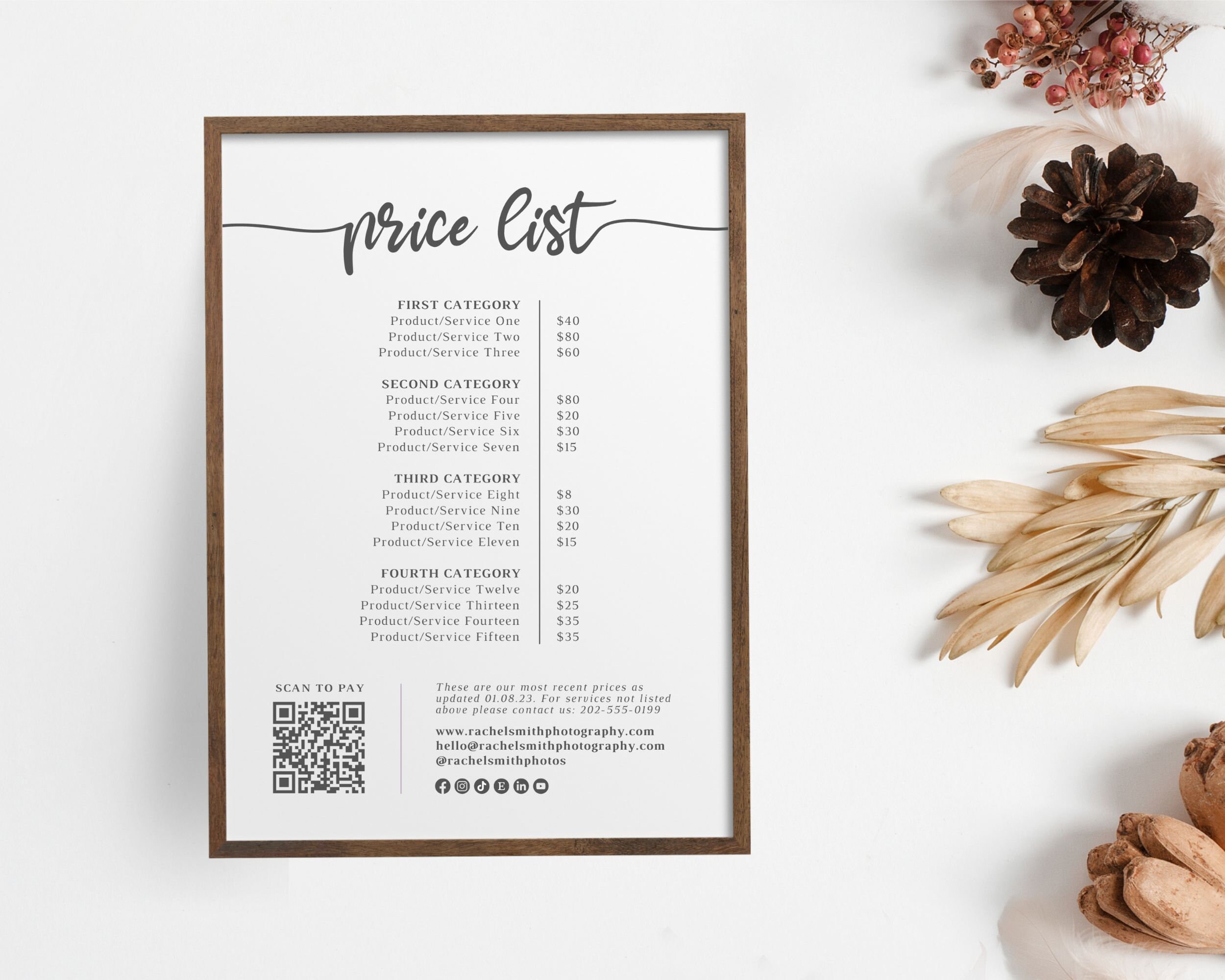 Editable Price List Template Business Branding Pricing Guide - Etsy