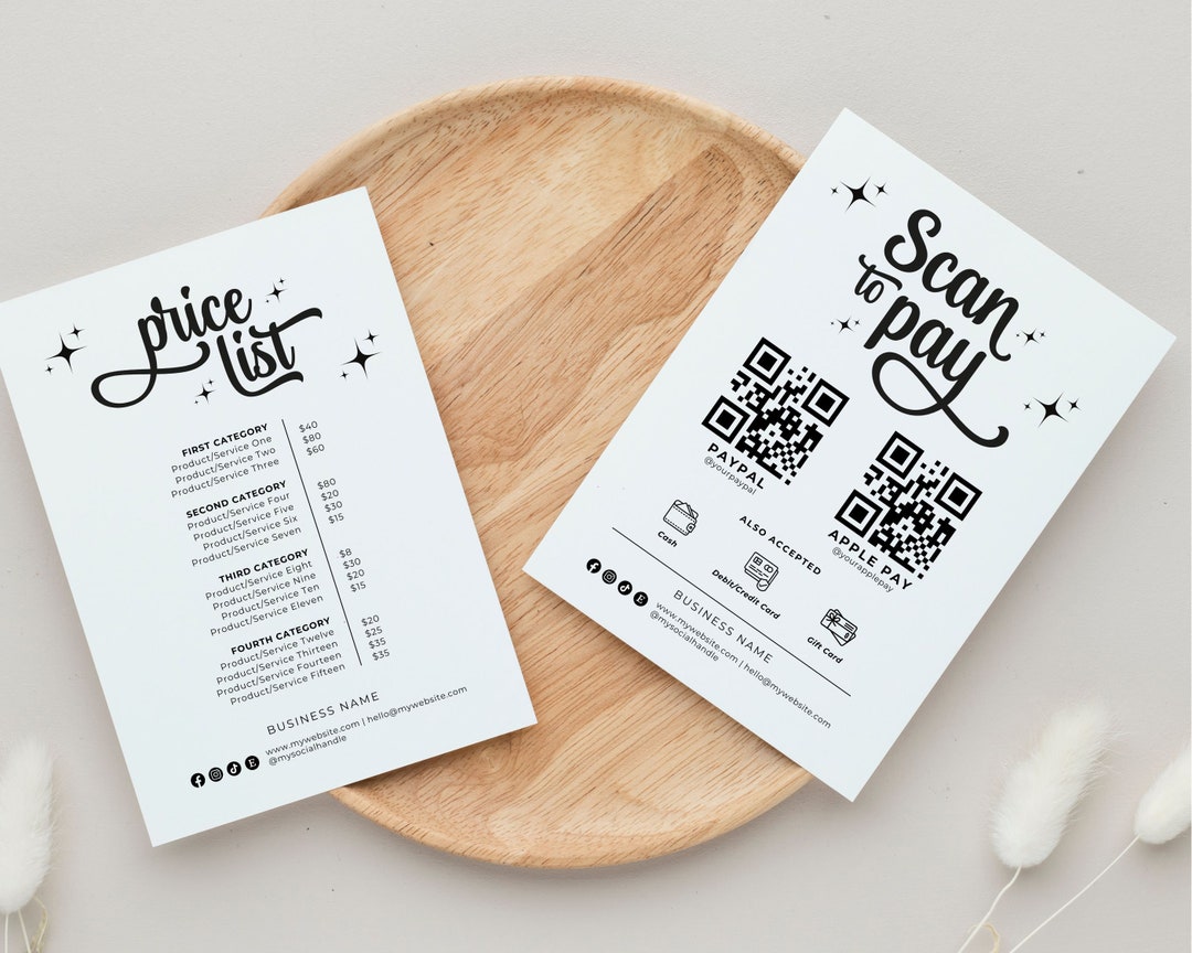 Retro Scan to Pay and Price List Template Bundle, Editable Business ...