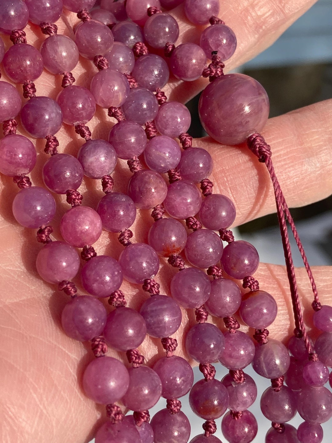 Genuine Ruby Mala, Ruby 108 Bead Japa Mala, Ruby Hand Knotted Gemstone ...