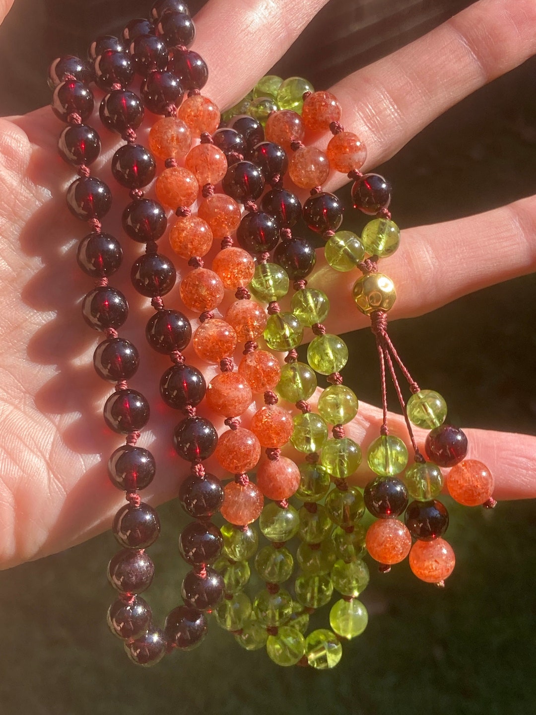 Golden Ratio Mala Gem Peridot Mala Sunstone Mala Garnet Mala With 18 ...