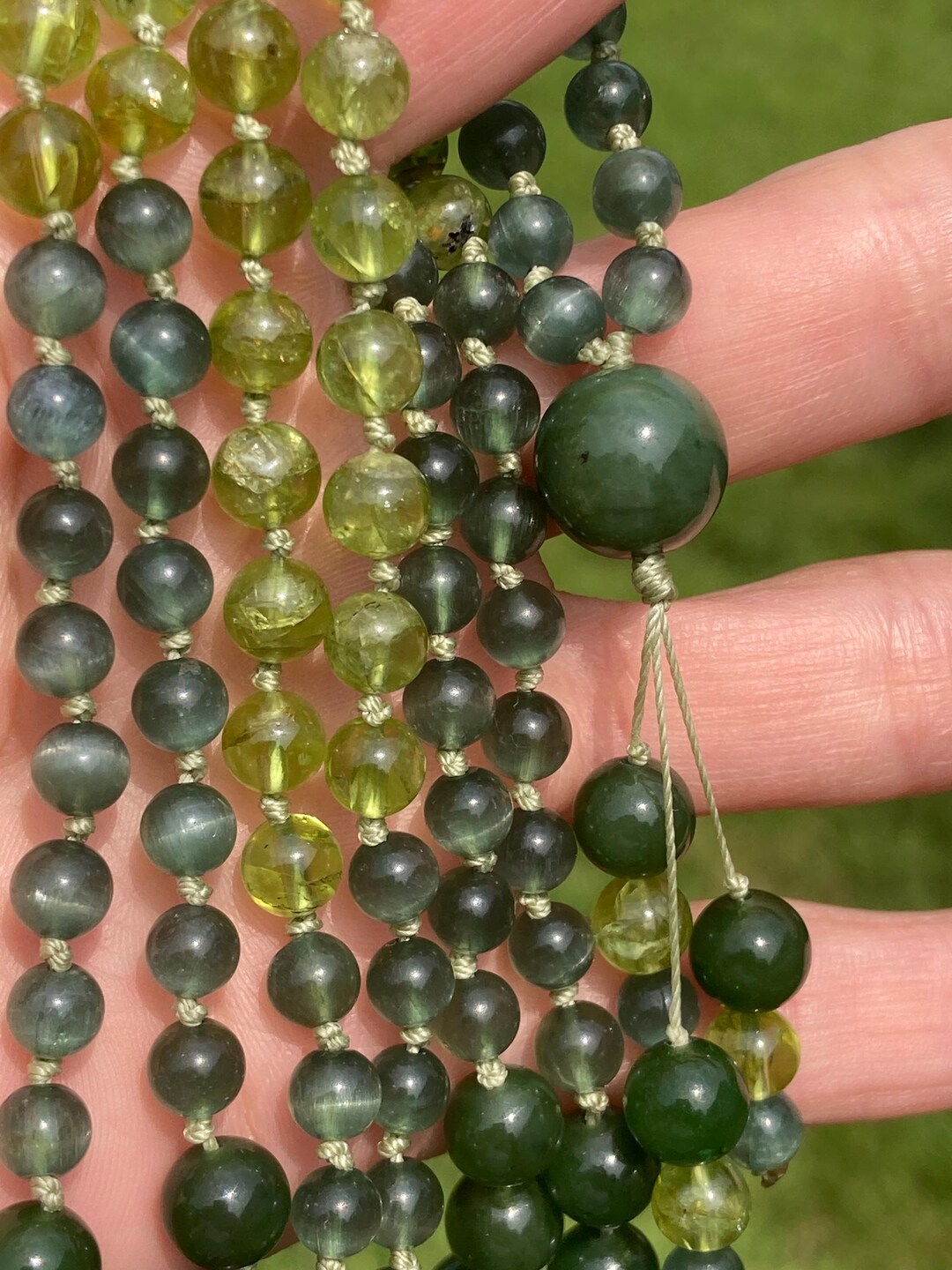Nephrite Jade Peridot Green Apatite Mala, Nephrite Jade 108 Bead Japa ...
