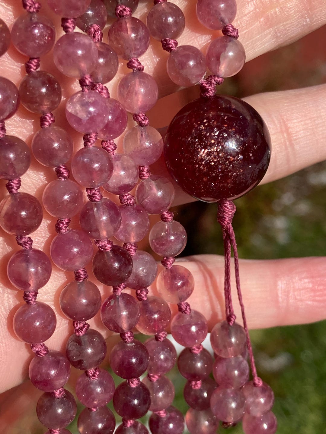 Pink Tourmaline in Quartz Mala With Strawberry Quartz Guru Bead, Pink ...
