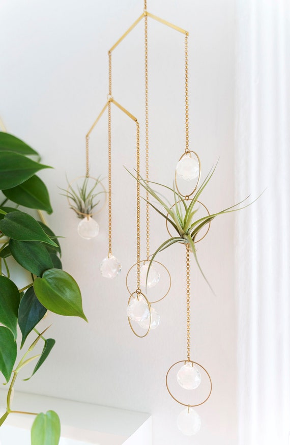 Hanging Air Plant Holder Mobile Brass Air Plant Crystal - Etsy