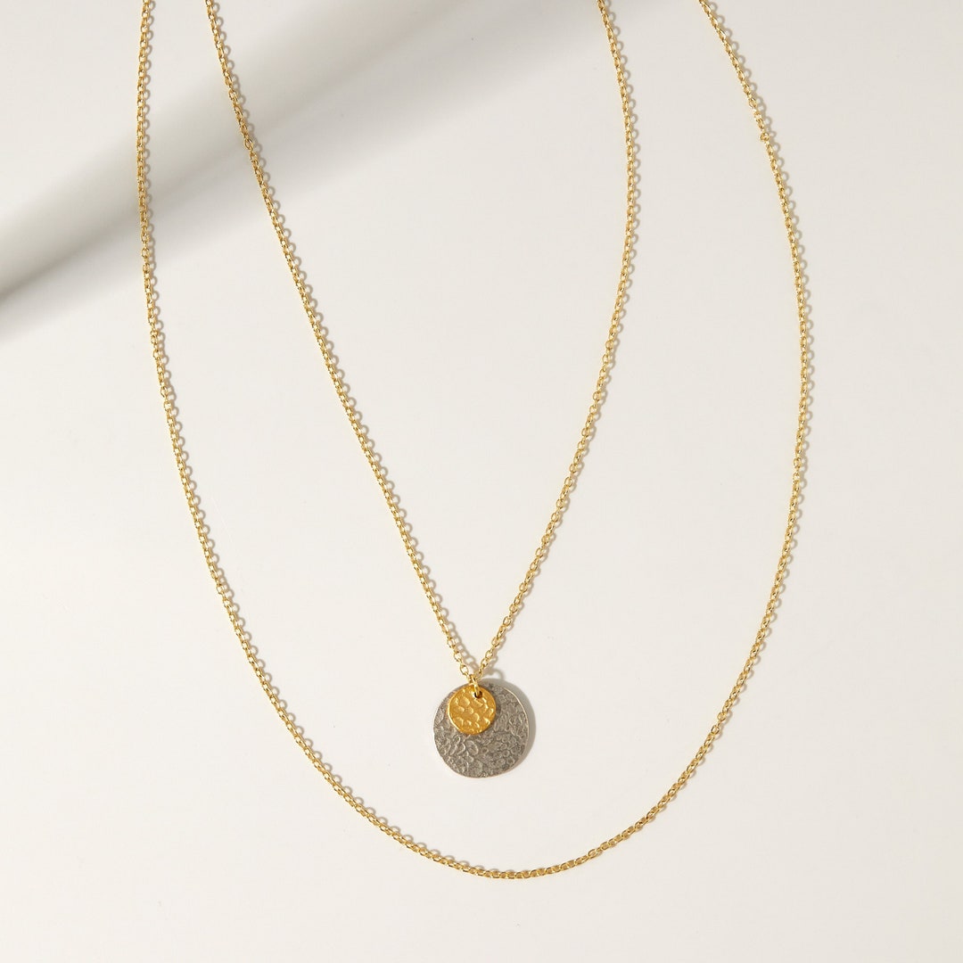 Layering Coin Necklaces, Silver Gold Medallion Necklace Layered ...