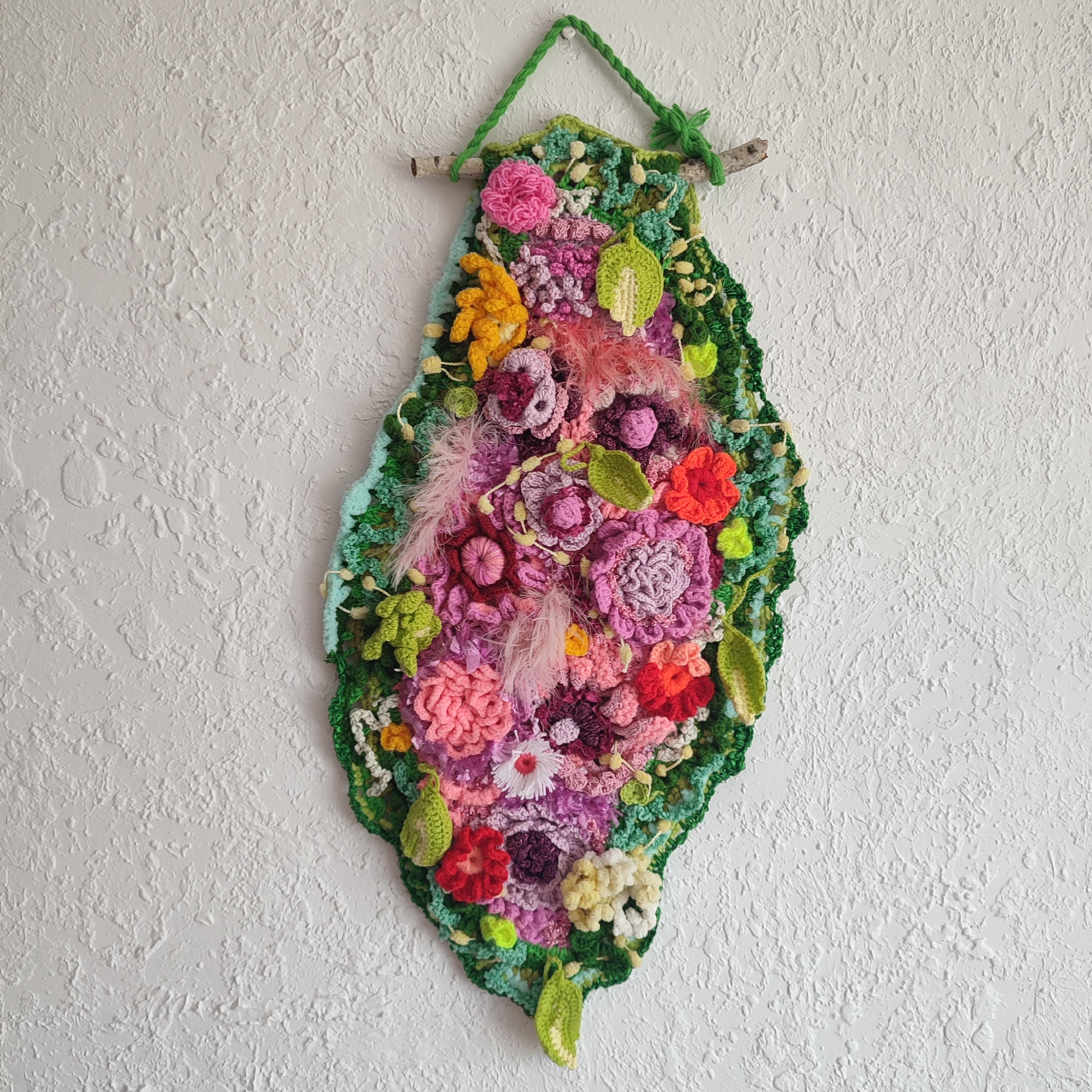 Crocheted Wall Panel From a Yarn. Handmade Picture of Bright Colors ...
