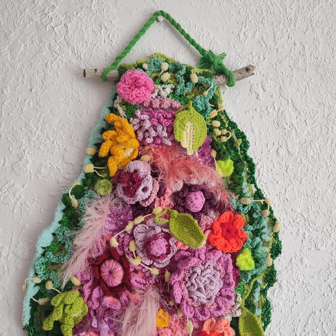Crocheted Wall Panel From a Yarn. Handmade Picture of Bright Colors ...